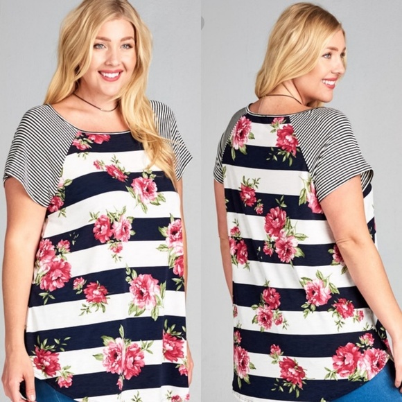 Sweetbb | Tops | Stripe And Floral Plus Top Sizes X3x | Poshmark